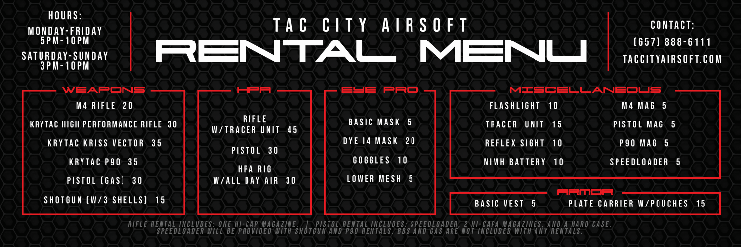 Hours & Pricing – Tac City Airsoft